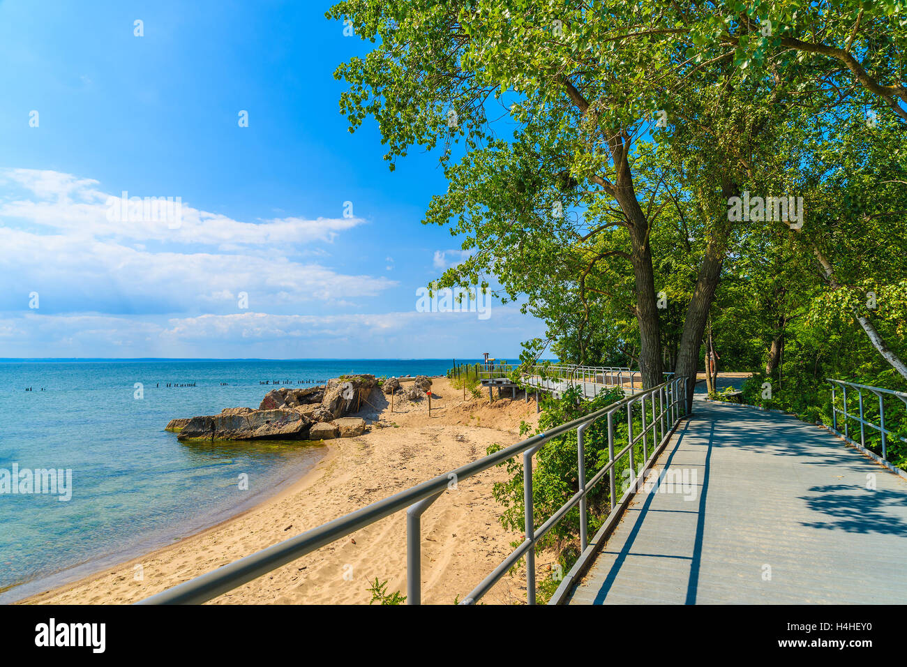 Coastal promenade along beach in Pucka bay on Hel peninsula, Baltic Sea ...