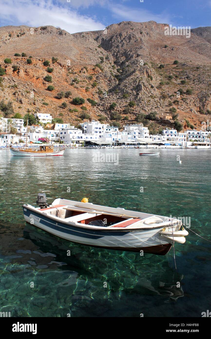 A boat in the harbour of Loutro on Crete in Greece Stock Photo - Alamy