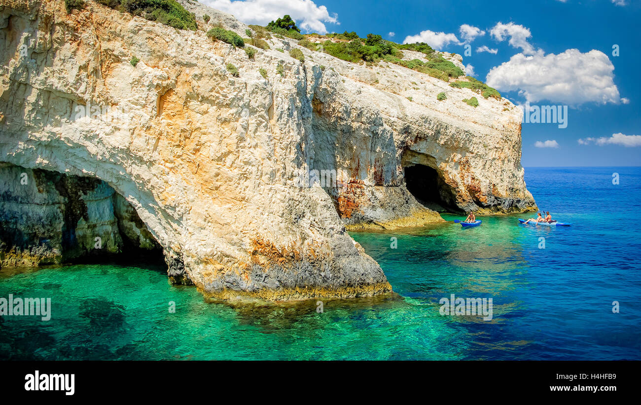Blue caves on Zakynthos island, Greece. Famous blue caves view on Zante ...