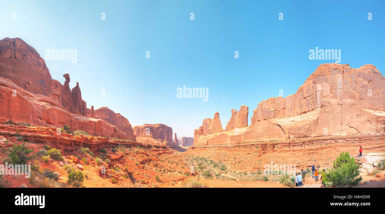 MOAB, UT - AUGUST 23: Park Avenue overview with people at the Arches ...
