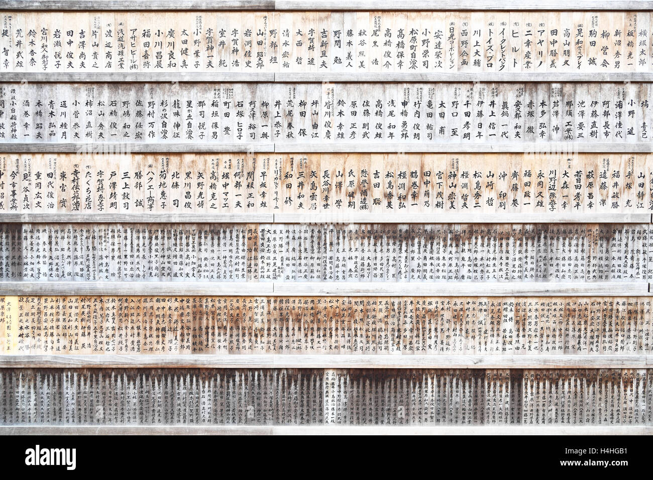 wooden wall with japanese written boards Stock Photo - Alamy