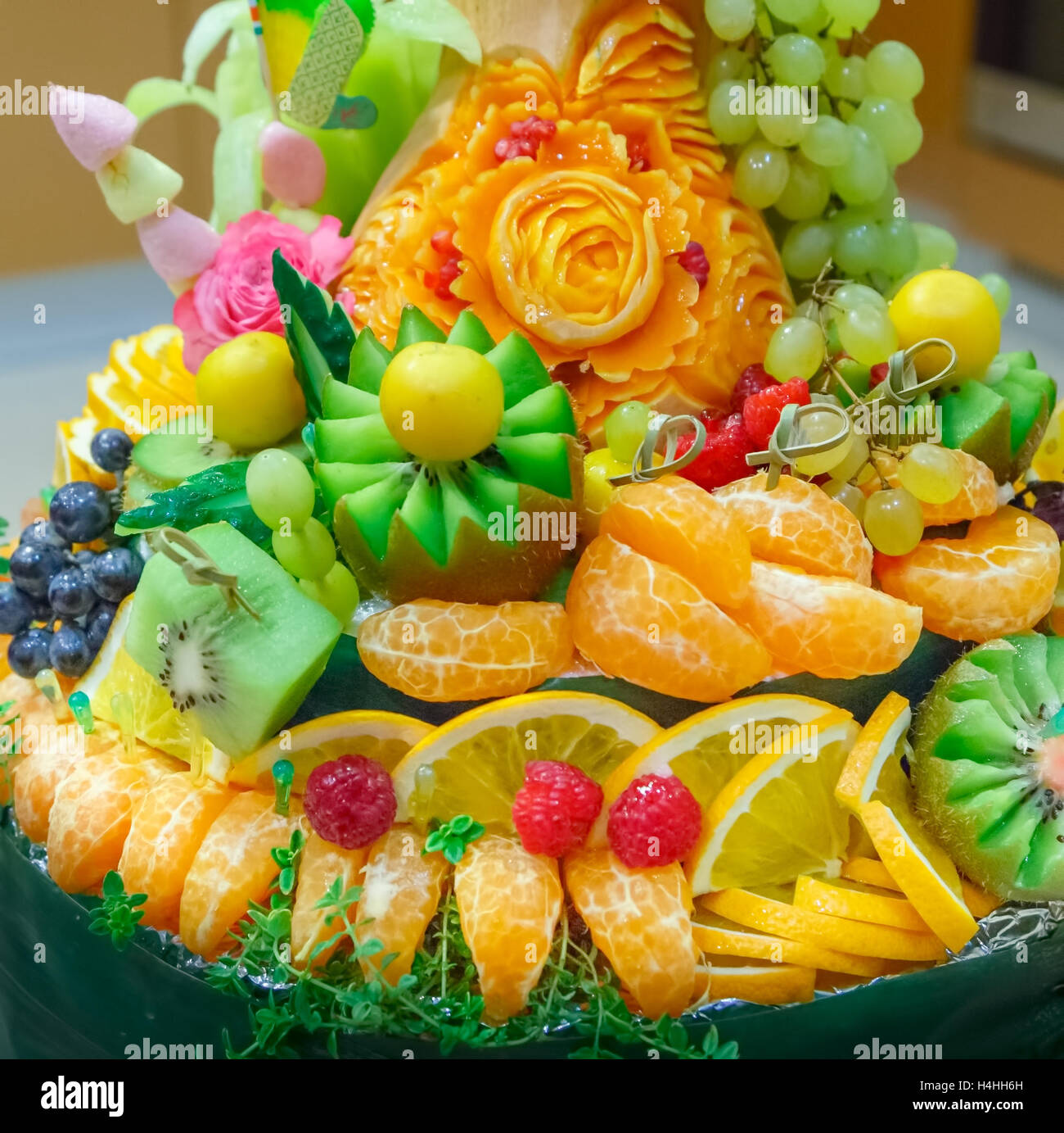 Collection of fruits beautifully decorated in the basket Stock Photo ...