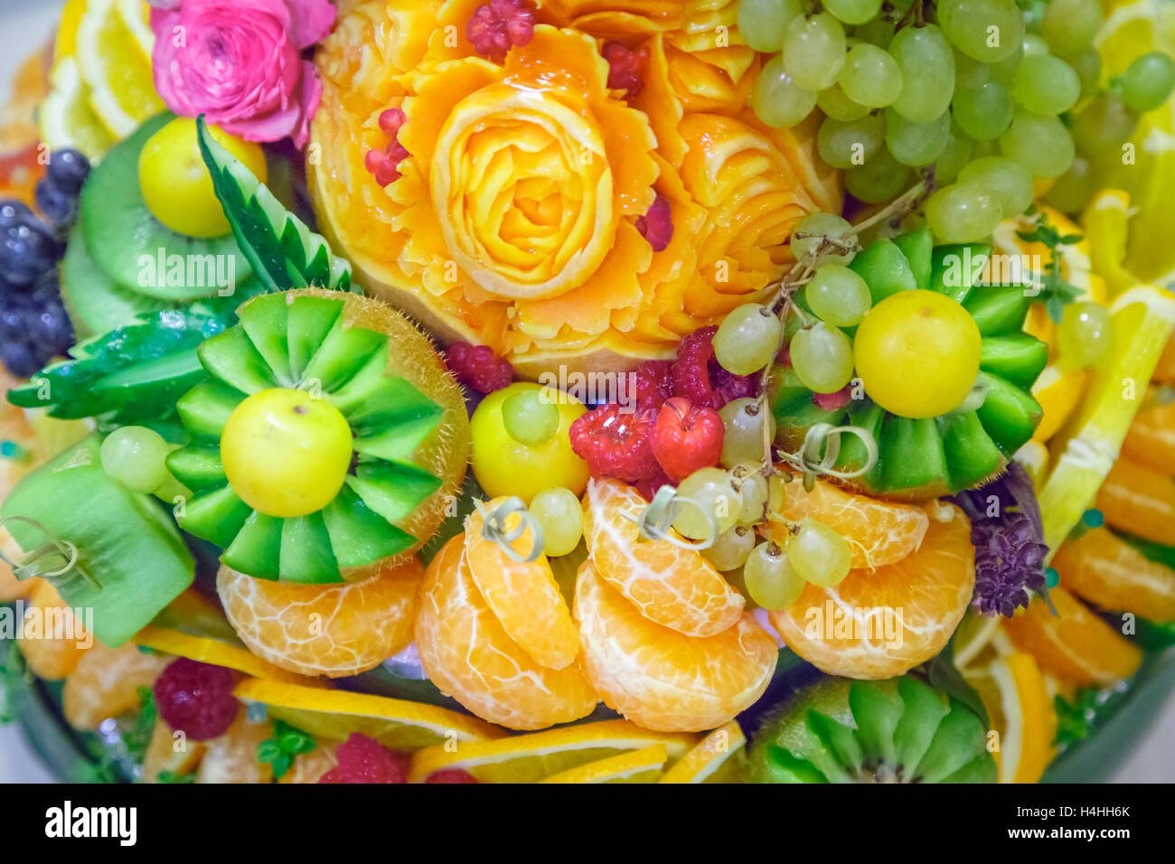 Collection of fruits beautifully decorated in the basket Stock Photo ...