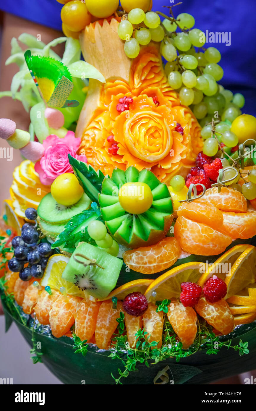 Collection of fruits beautifully decorated in the basket Stock Photo ...