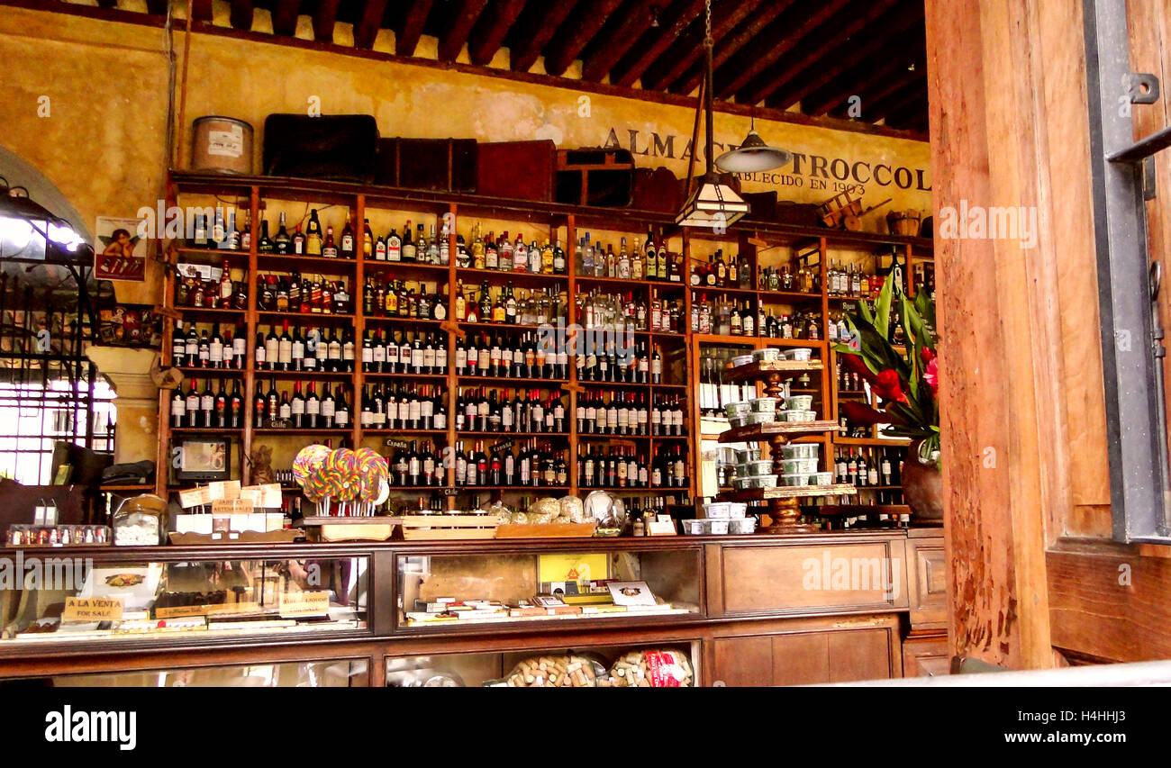 Antigua, Guatemala – June 16, 2011: Bottles of wine and alcohol lined ...