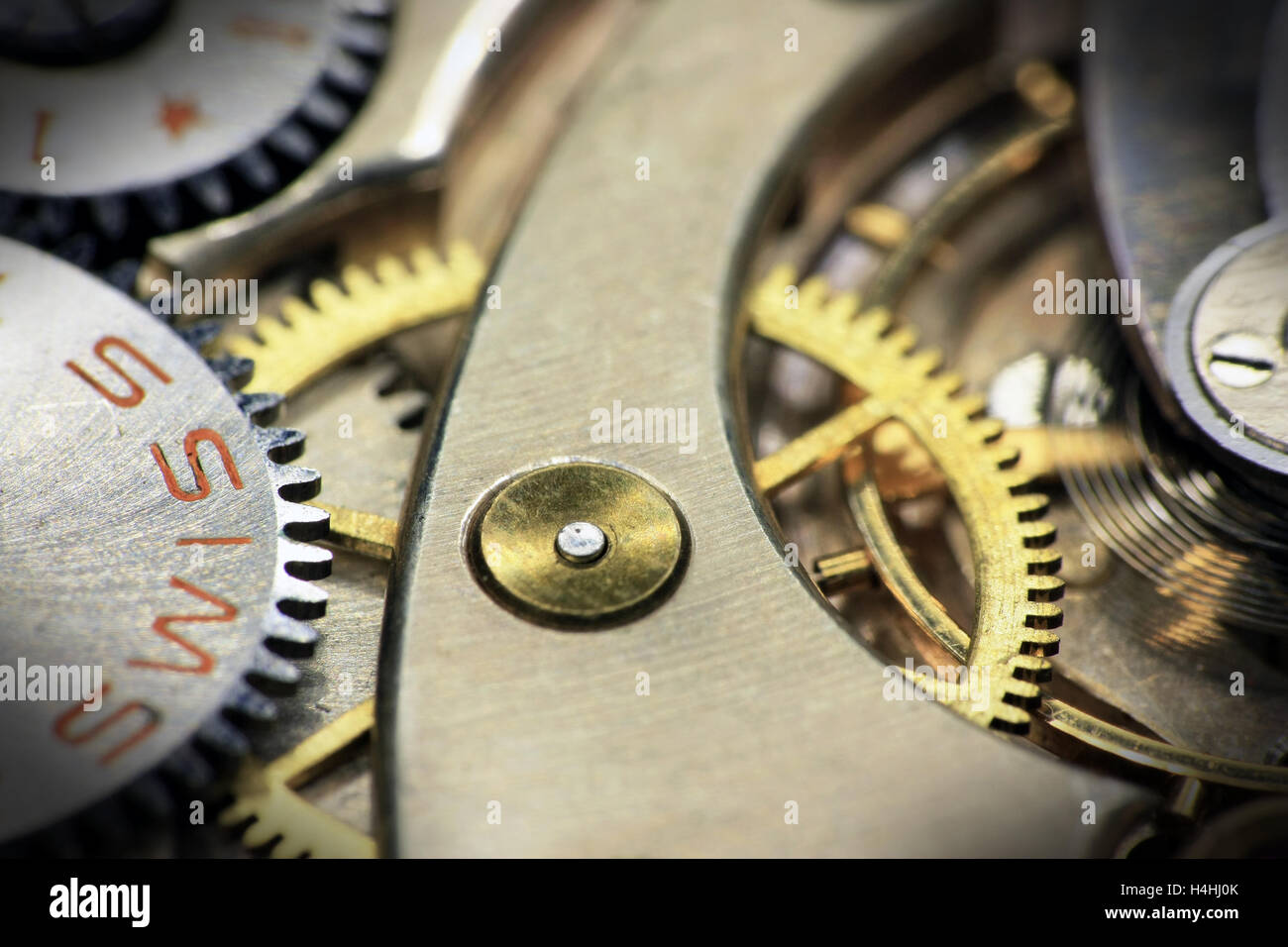 Old swiss made pocket watch inside mechanism close up Stock Photo - Alamy