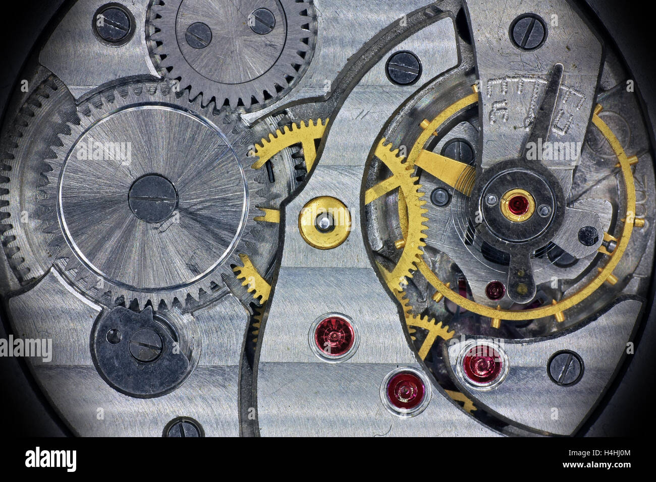 Old soviet pocket watch inside mechanism with wheels, springs and ...