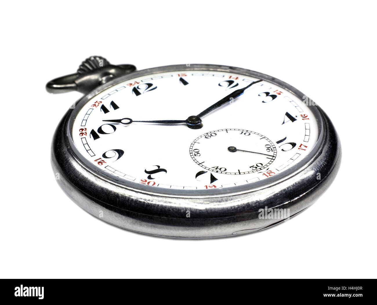 Old swiss pocket watch close up perspective left isolated on white ...