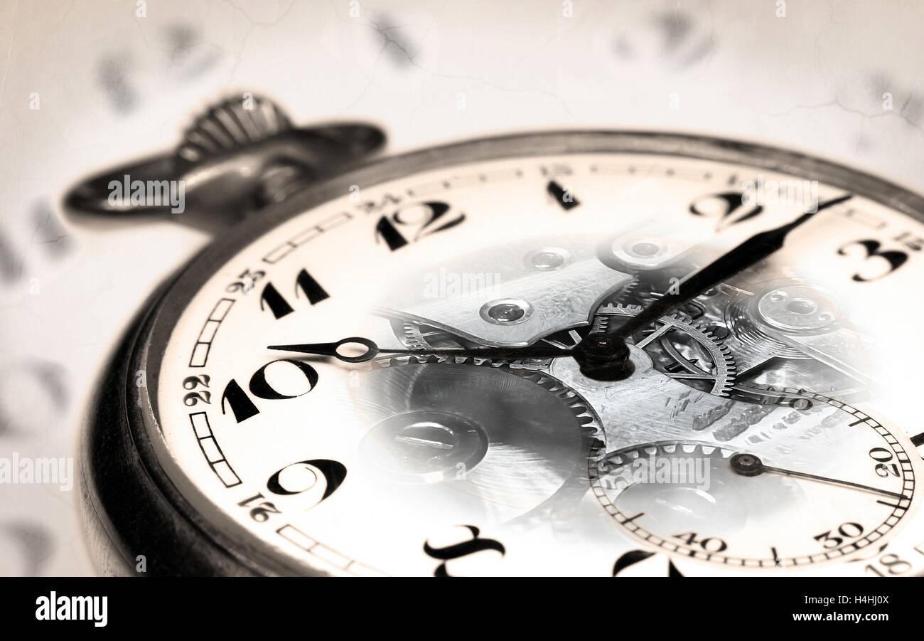 Old swiss pocket watch montage with transparent clock face and vintage ...