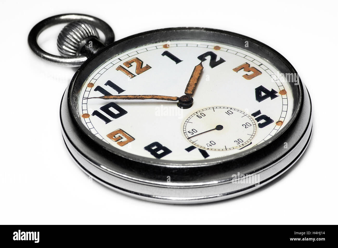 Vintage swiss pocket watch perspective left isolated on white ...