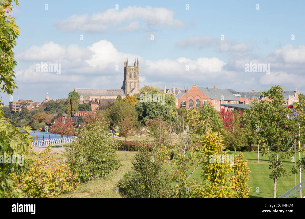 Worcester and the new Diglis riverside development with the Cathedral ...