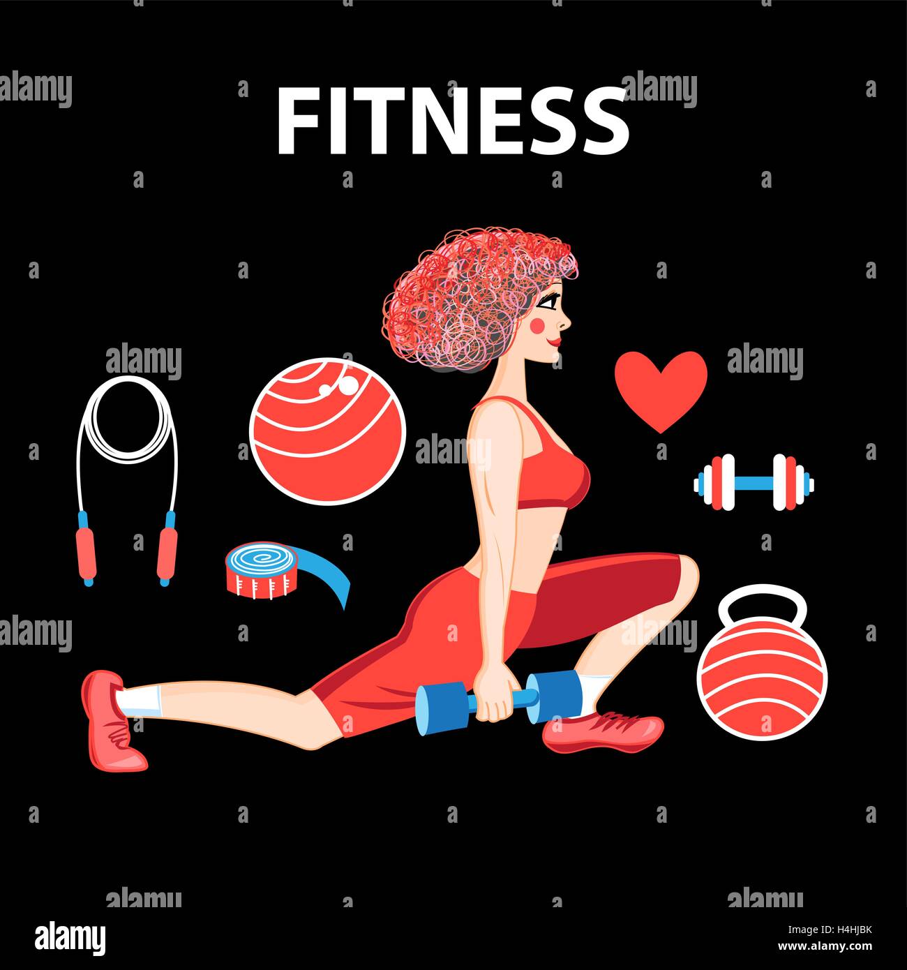 Vector graphics girl engaged in fitness on a black background Stock ...