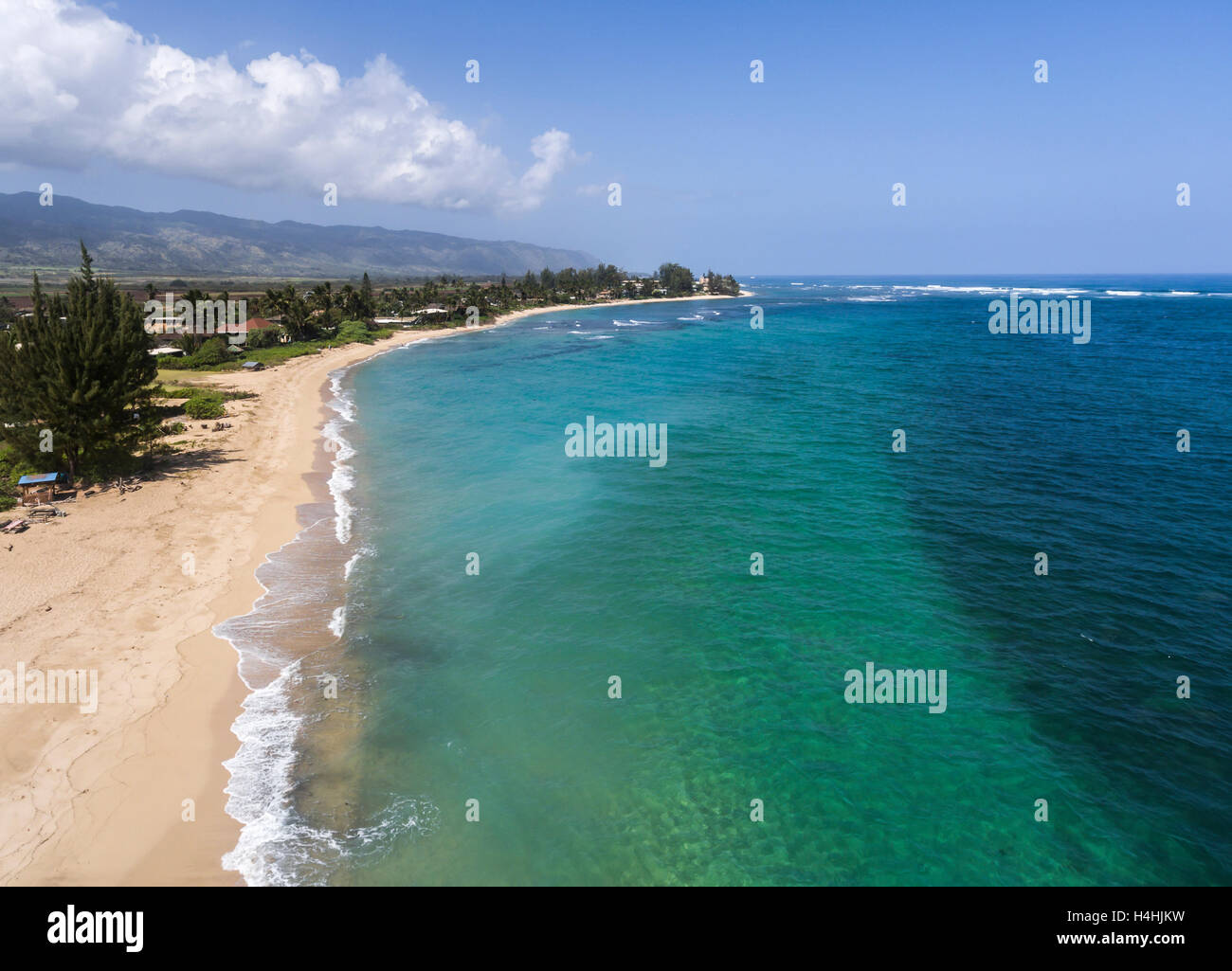 Aerial view of the north shore of Oahu Beaches and Ocean. Hawaii USA ...