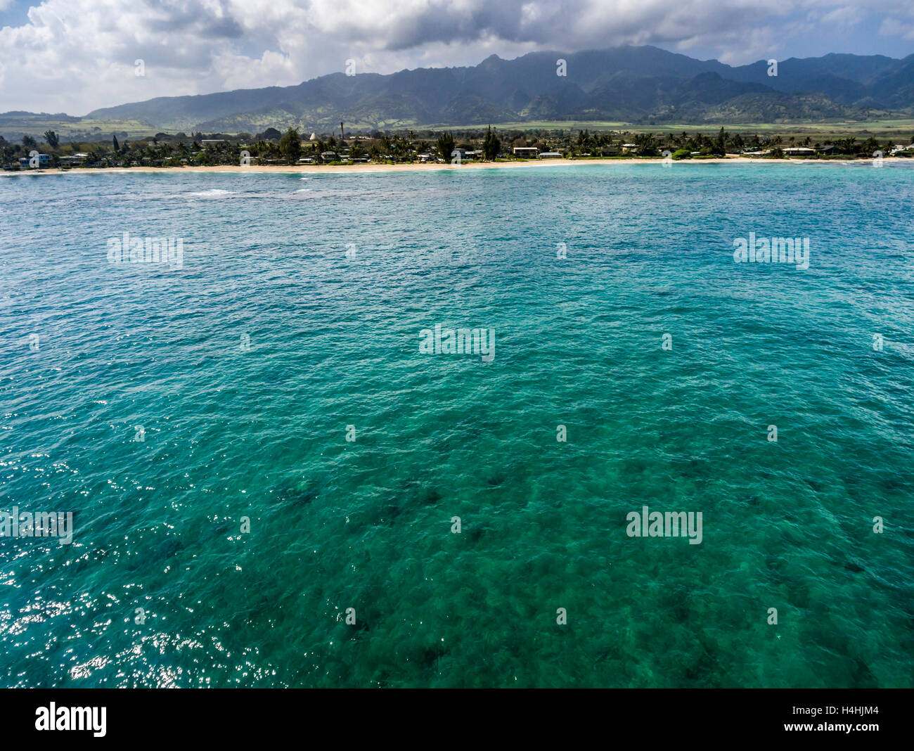 Aerial view of the north shore of Oahu Beaches and Ocean. Hawaii USA ...
