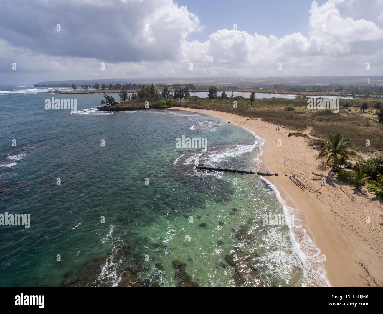 Aerial view of the north shore of Oahu Beaches and Ocean. Hawaii USA ...