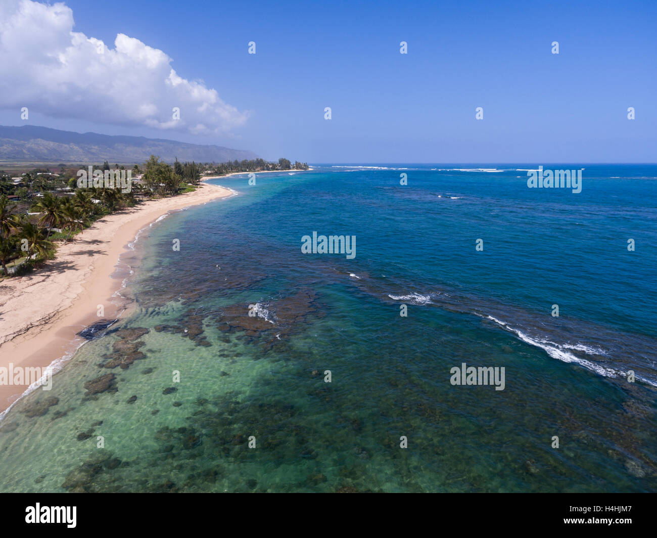 Aerial view of the north shore of Oahu Beaches and Ocean. Hawaii USA ...