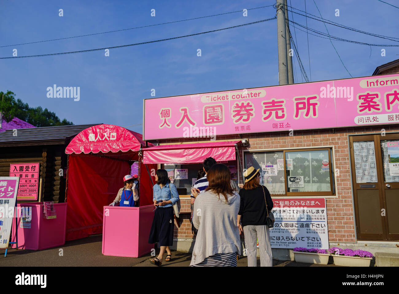 Hokkaido, MAY 22: The entrance of the beautiful pink Shiba Sakura on ...