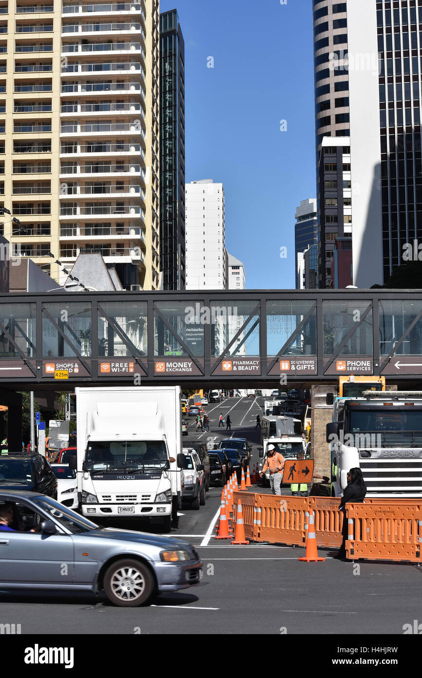 Traffic jam due to road works at intersection in Lower Albert Street in ...