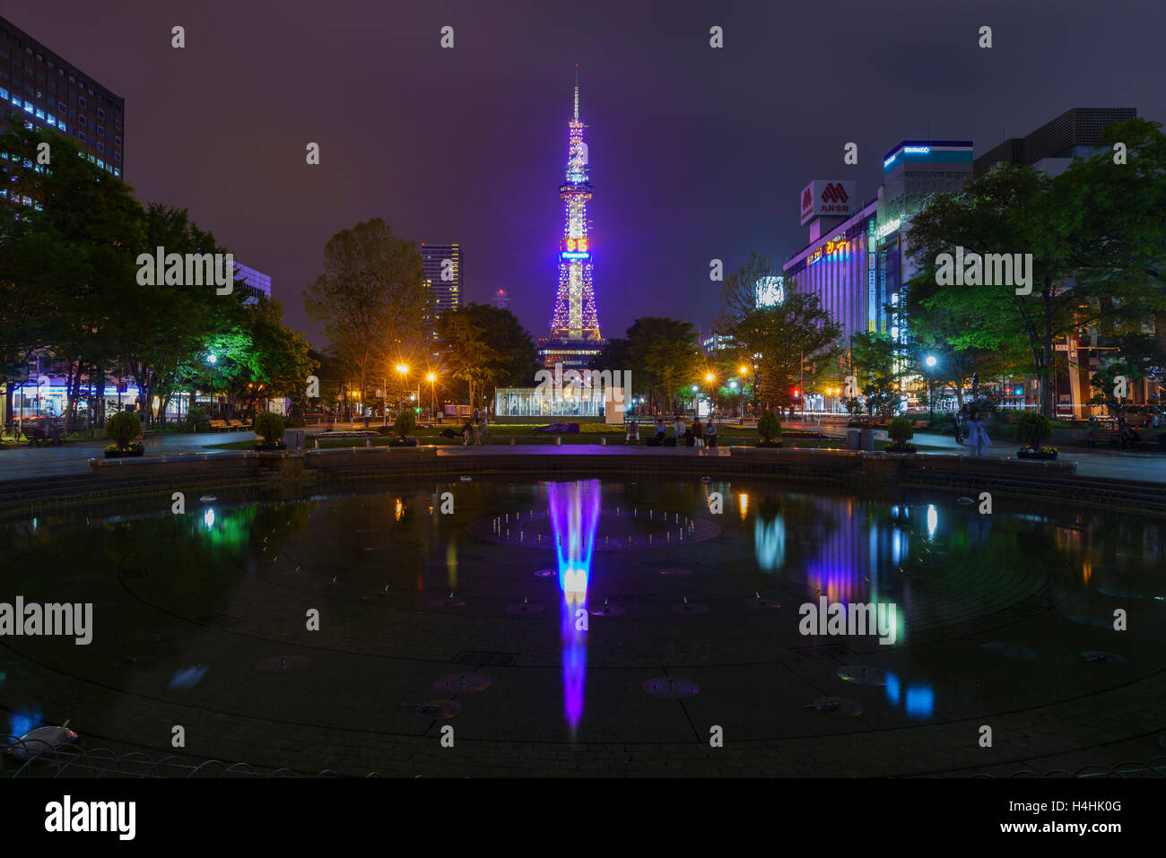 Sapporo, MAY 23: The beautiful Odori Park with TV Tower at night on MAY ...