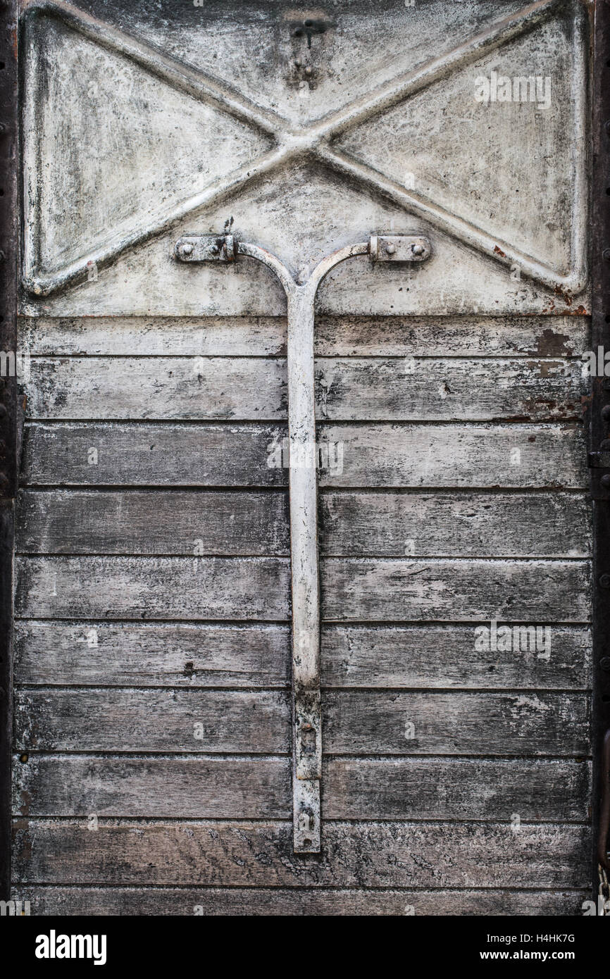 Vintage wood train door showing texture with iron decorate Stock Photo ...