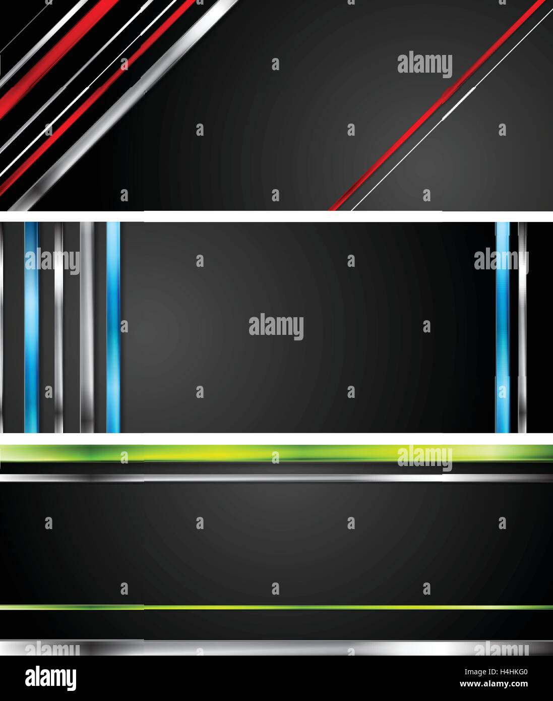 Abstract black tech banners with bright metallic stripes. Vector design ...