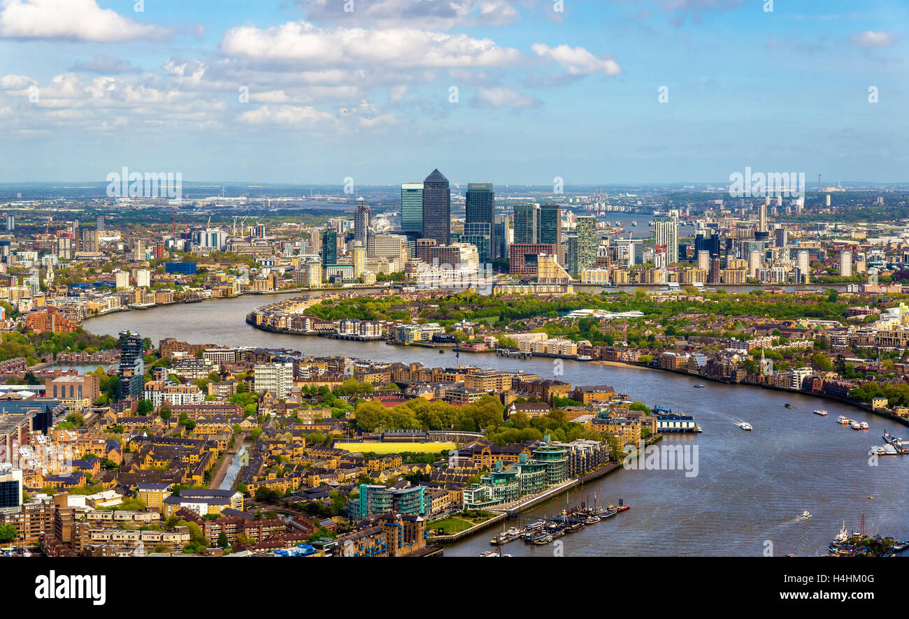 An aerial view of the canary wharf in london hi-res stock photography ...
