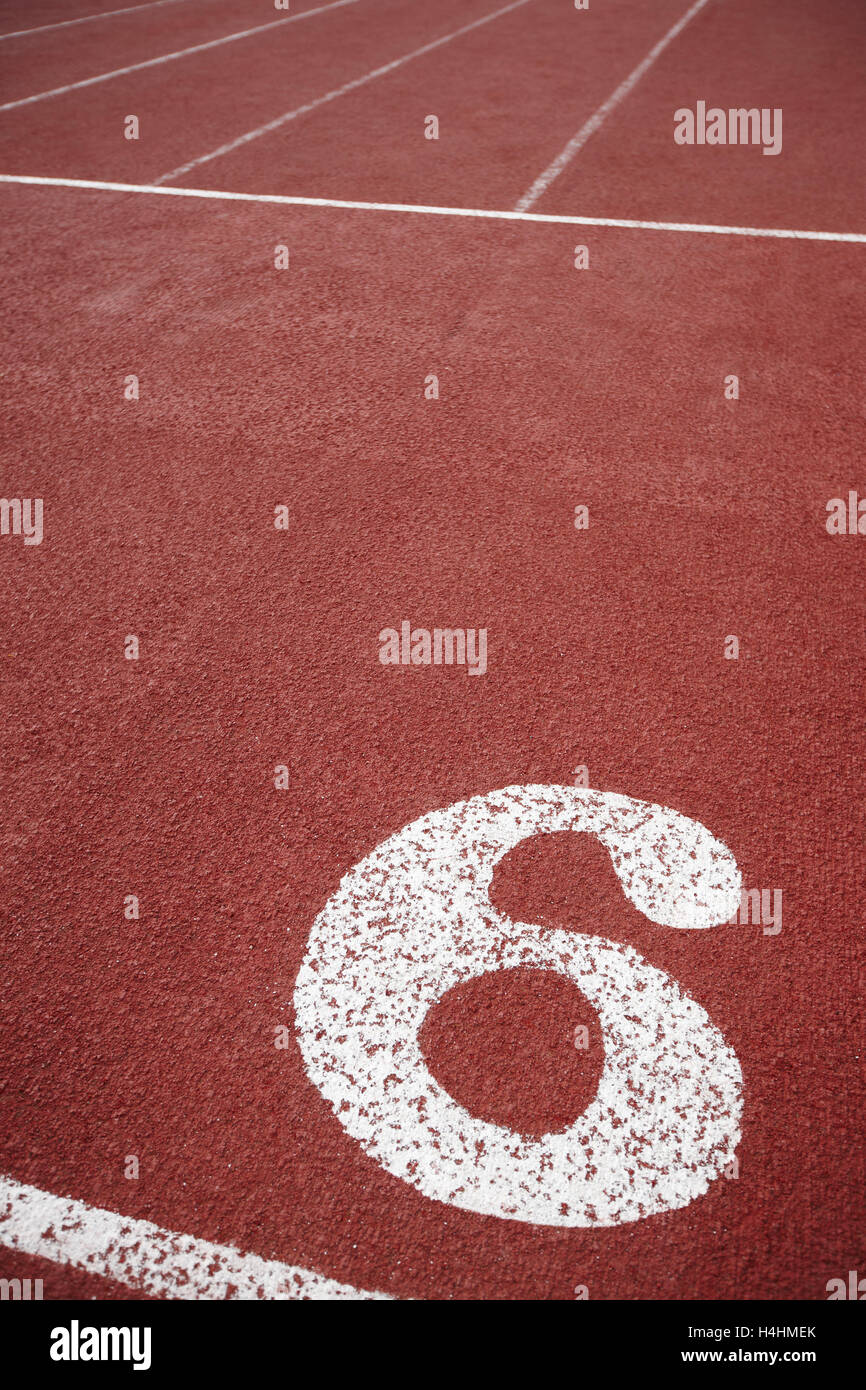Number six signpost in an athletic running track. Vertical Stock Photo ...