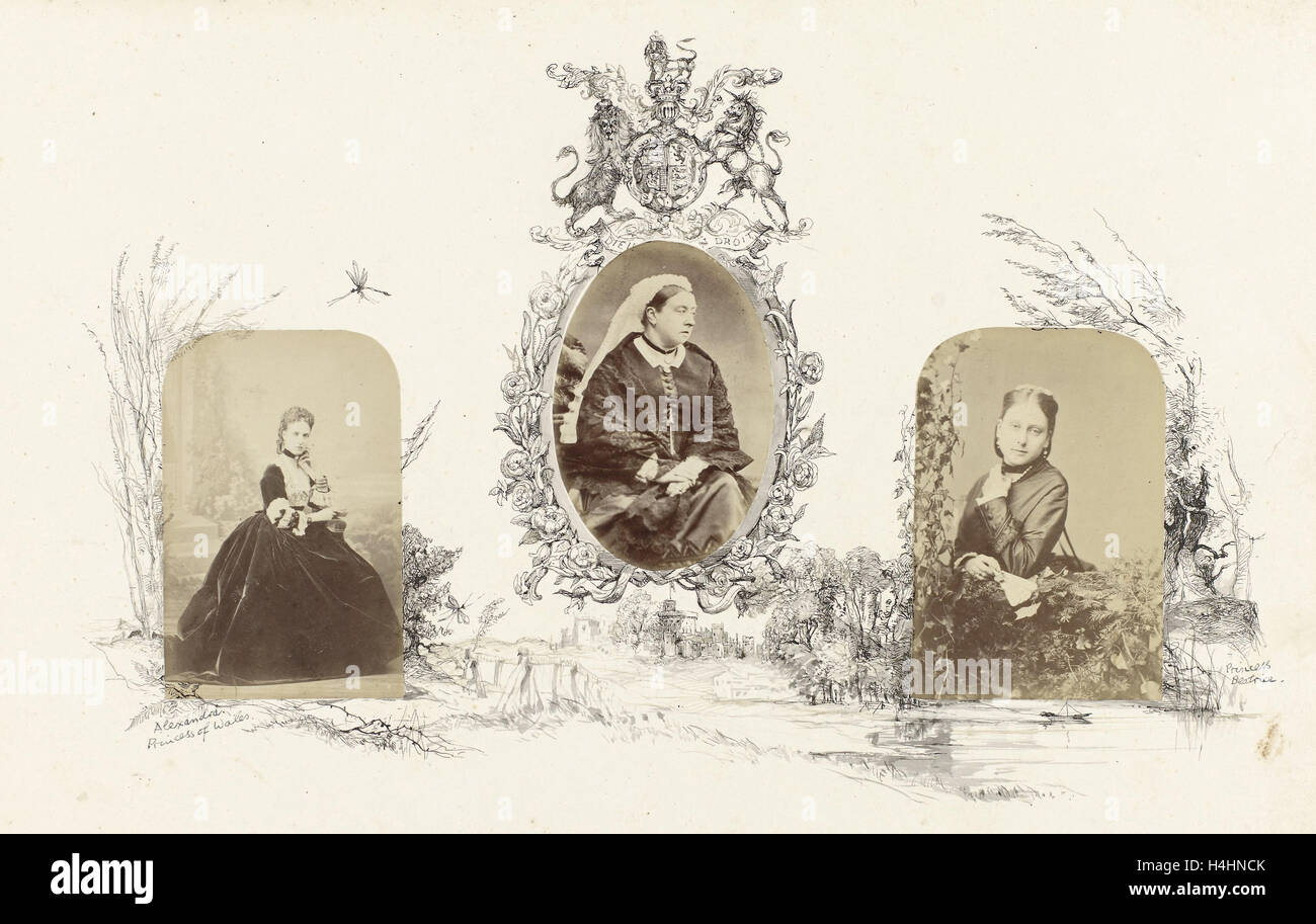 Portrait of Princess Beatrice bordered by drawing of English landscape ...