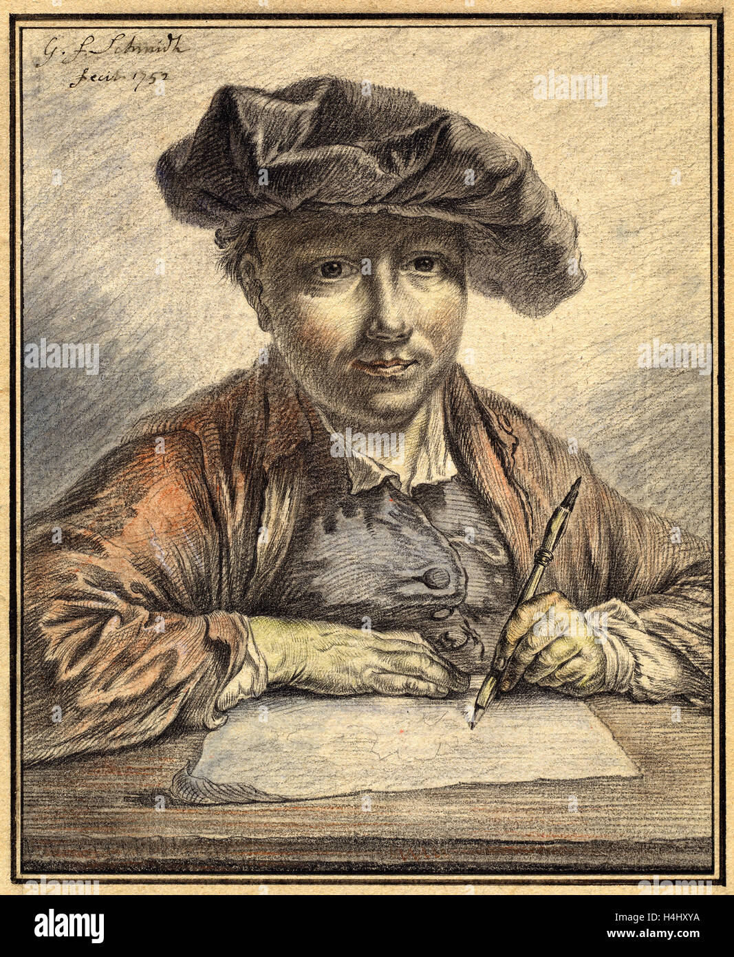 Georg Friedrich Schmidt, German (1712-1775), Self-Portrait Sketching, 1752, black and red chalk ...