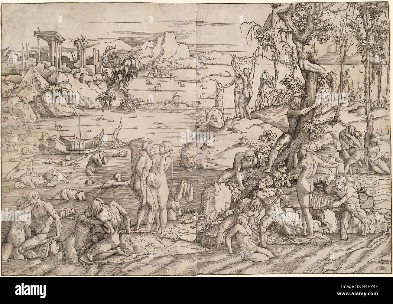 Jan van Scorel, The Deluge, Netherlandish, 1495-1562, c. 1530, woodcut ...