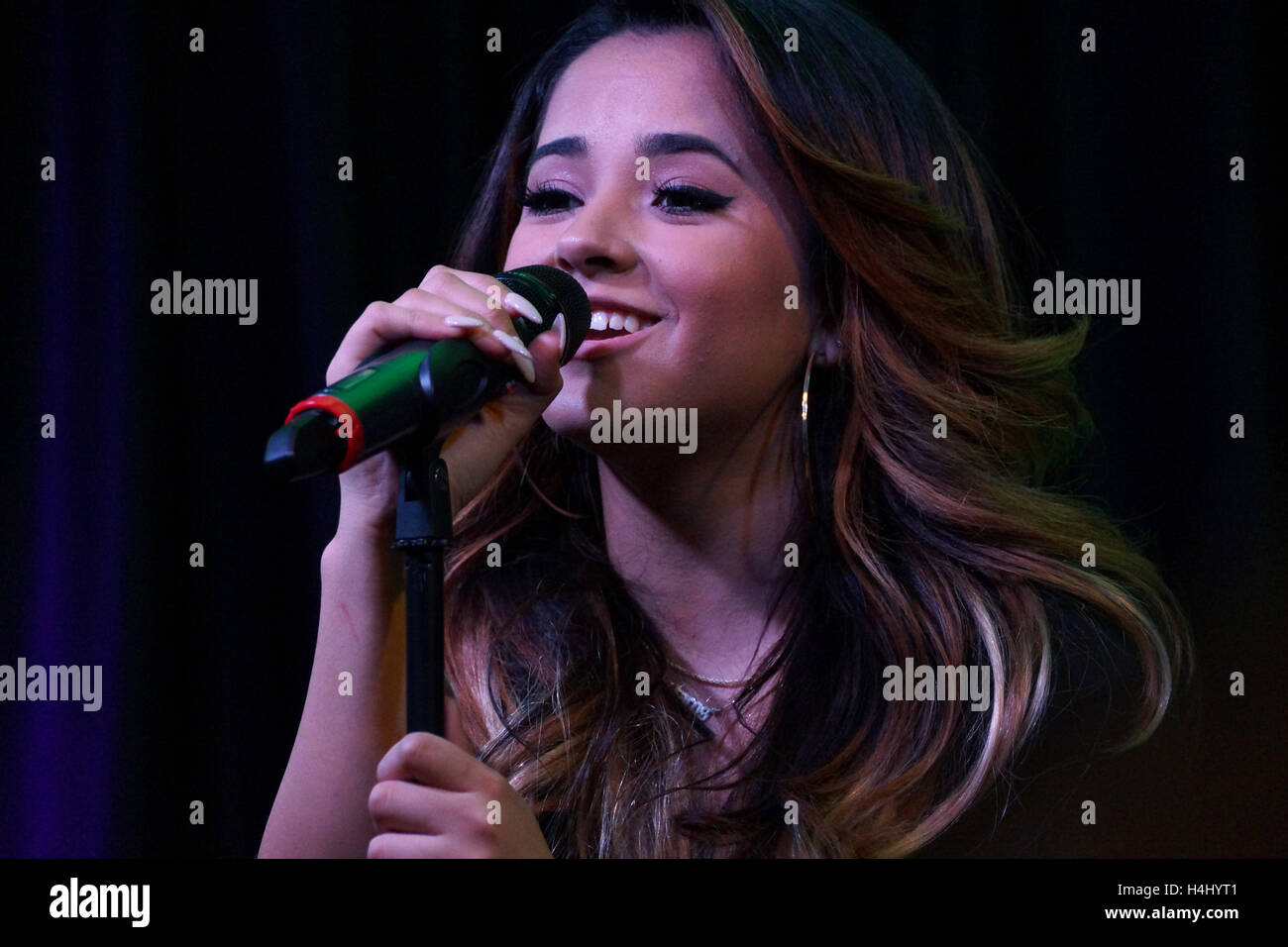 Singer Becky G. performing at a radio station on September 30th, 2015 ...