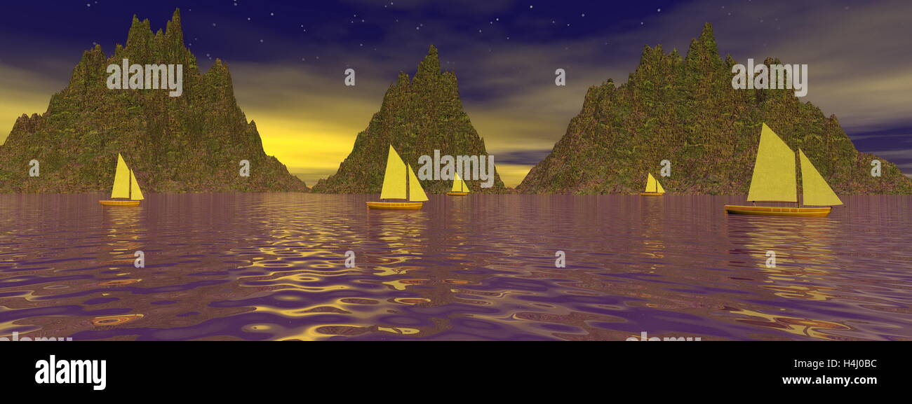 sailboats in a natural landscape Stock Photo - Alamy