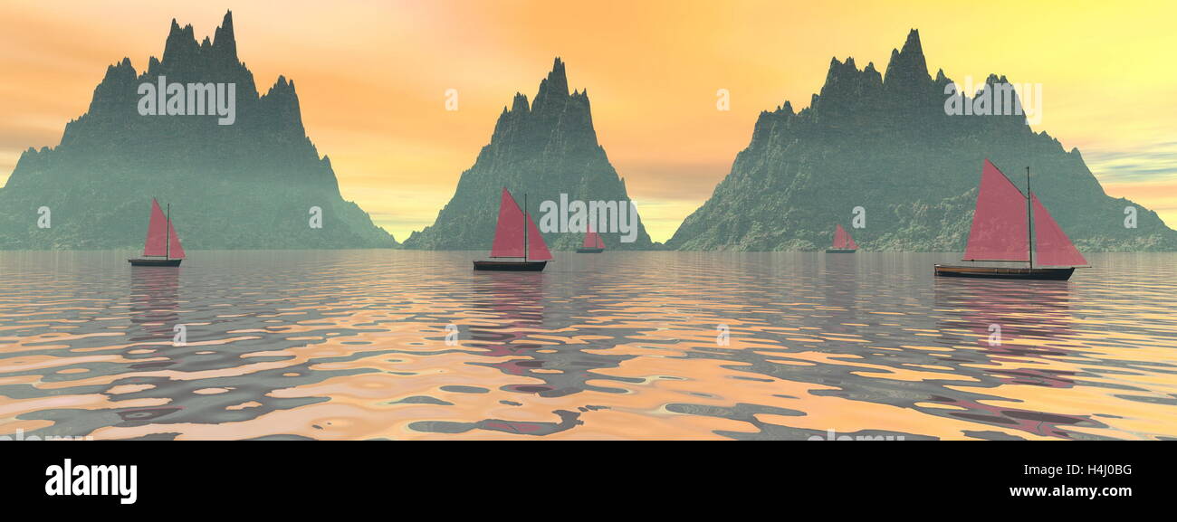 sailboats in a natural landscape Stock Photo - Alamy