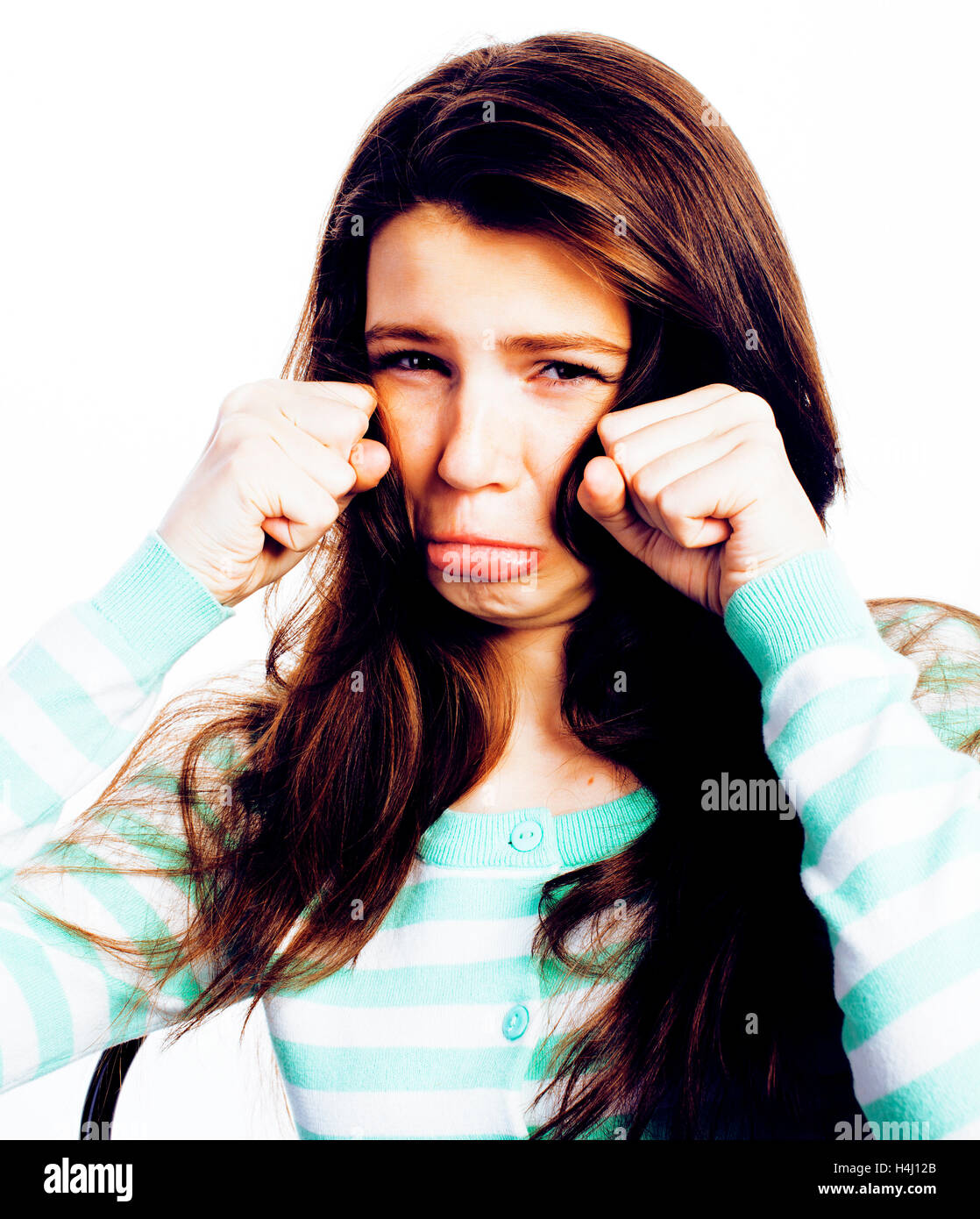 Teenage Girl Looking Worried isolated on white background, lifes Stock ...