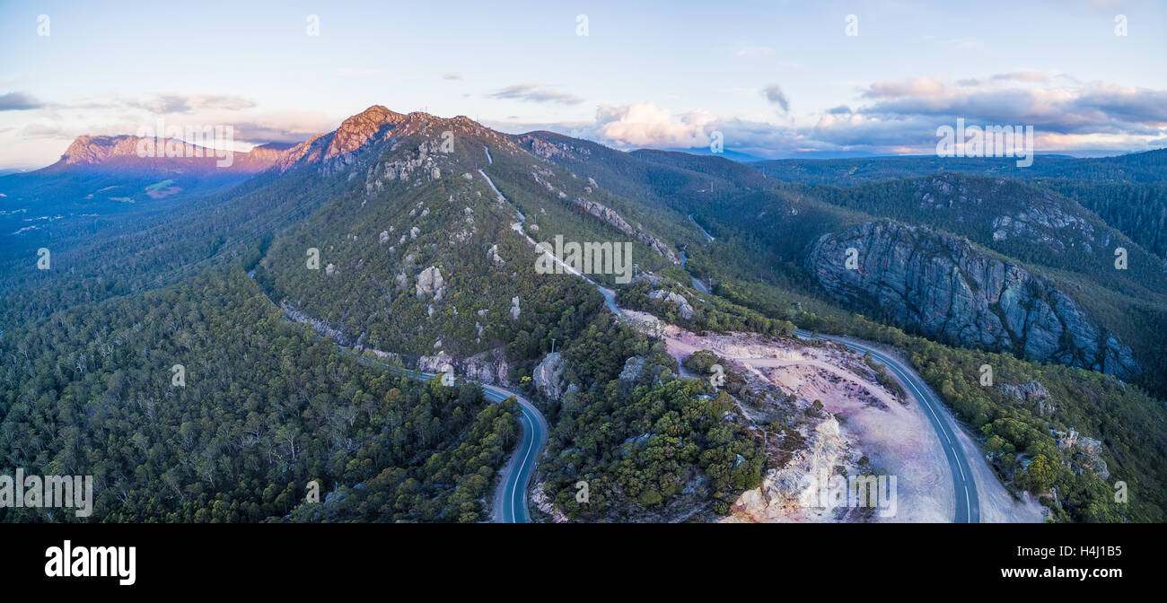 Aerial panorama of Mount Roland Regional Reserve and Olivers road at ...