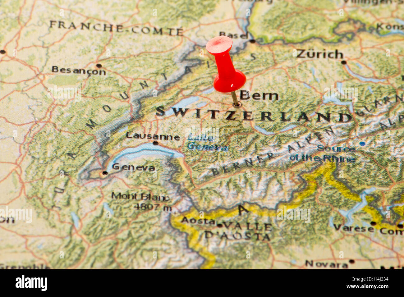Bern, Switzerland pinned on a map of Europe Stock Photo - Alamy
