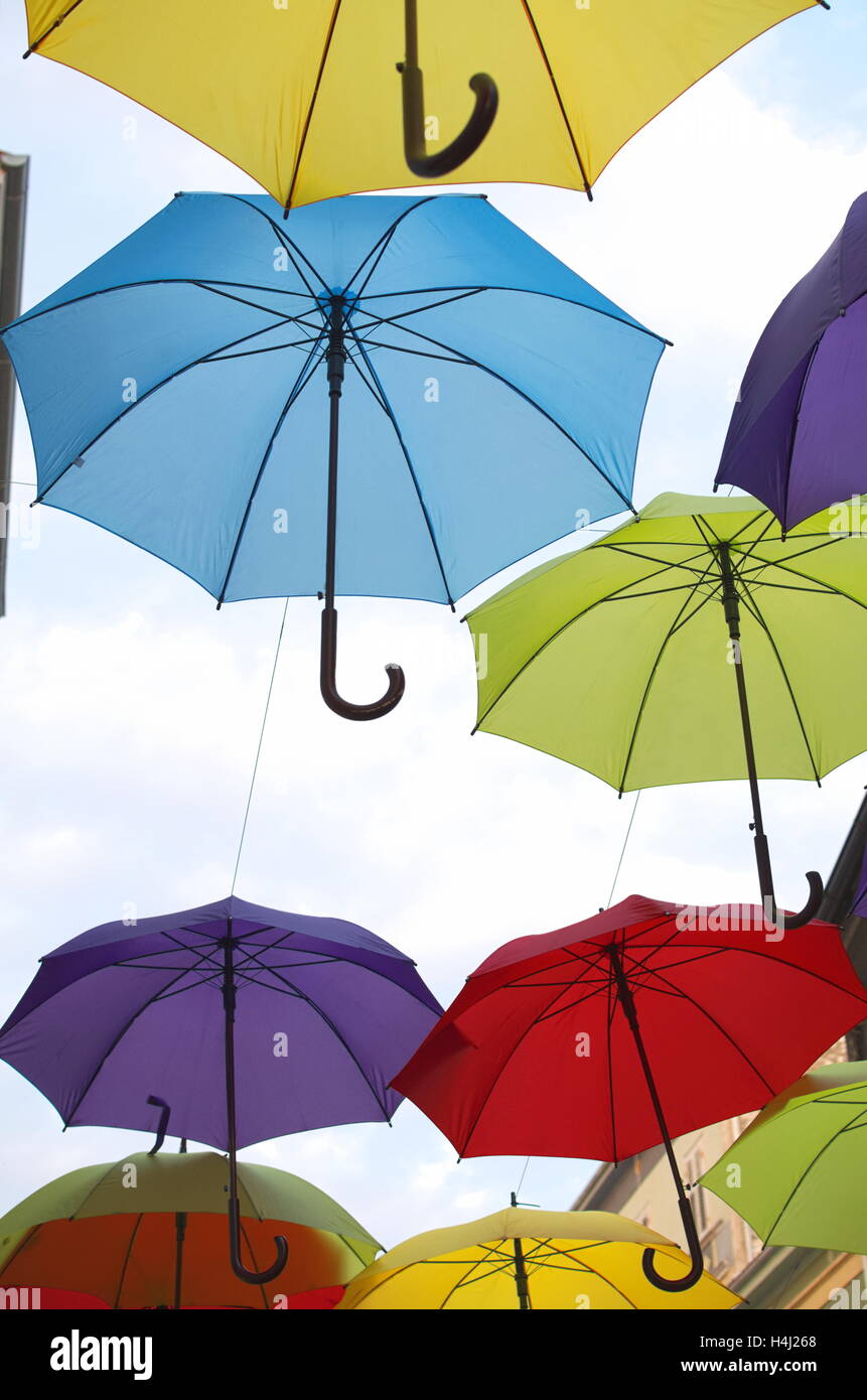 Colorful Umbrellas Over the Hot Summer City Street Vertical Stock Photo ...