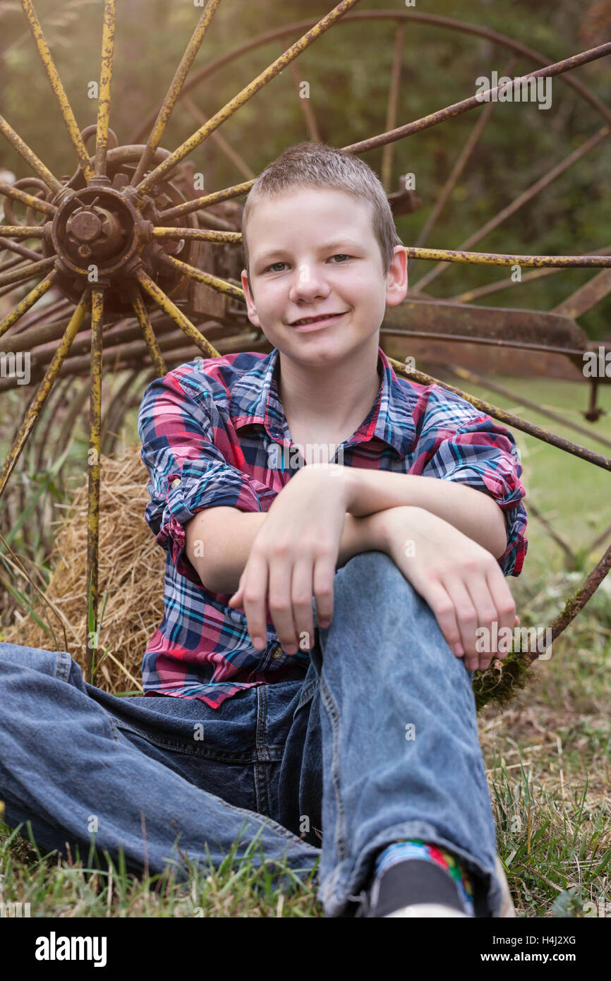 Fall portrait of happy young boy outdoors Stock Photo - Alamy