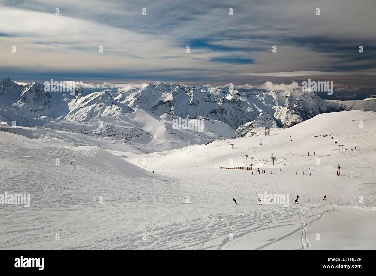 Skiing slopes, majestic Alpine landscape Stock Photo - Alamy