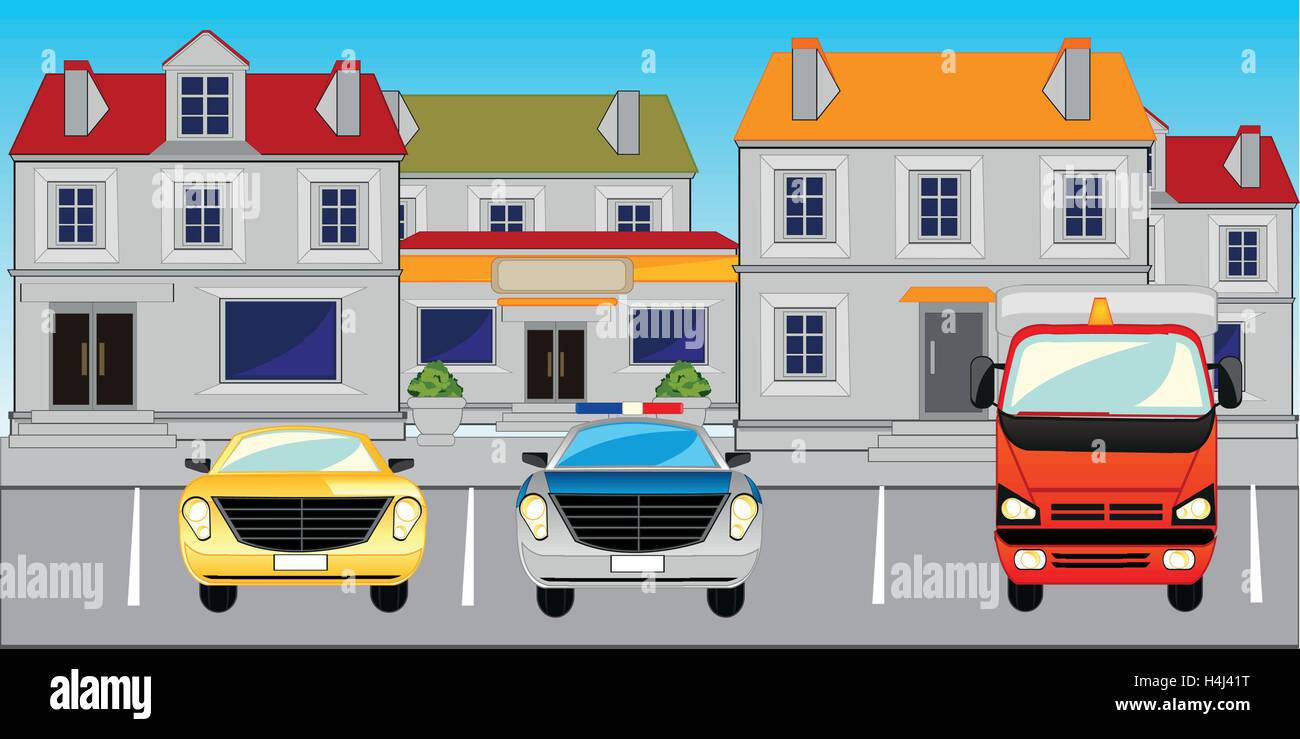 The Street of the city and parking the cars.Vector illustration Stock ...