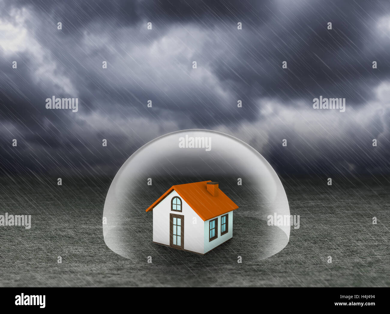 shield covering home under rain, insurance concept Stock Photo - Alamy