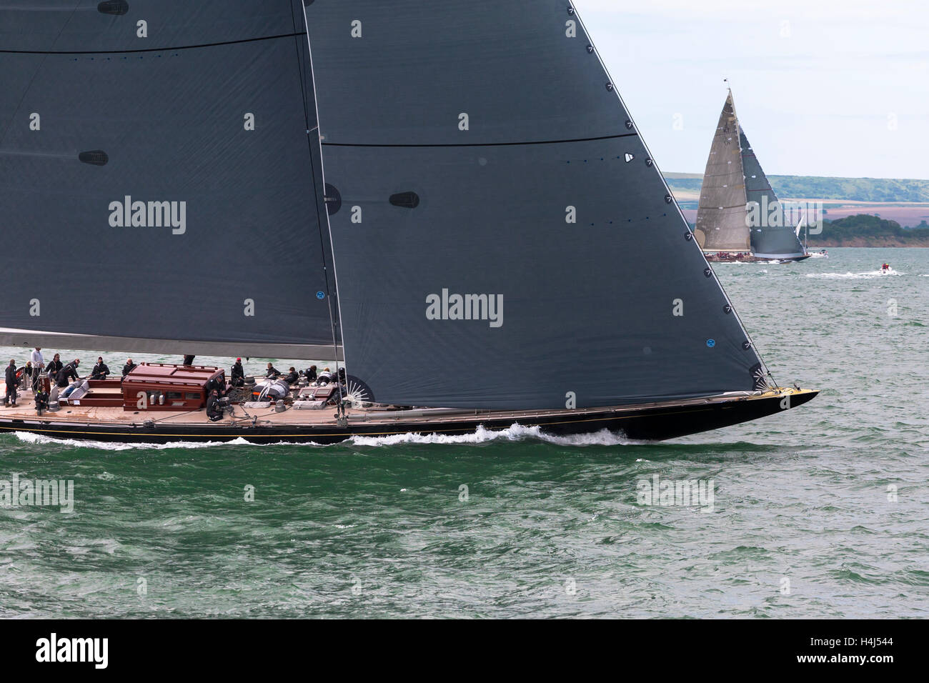 J-Class yacht "Rainbow" (H2) maneouvring before the start of Race 2 of ...
