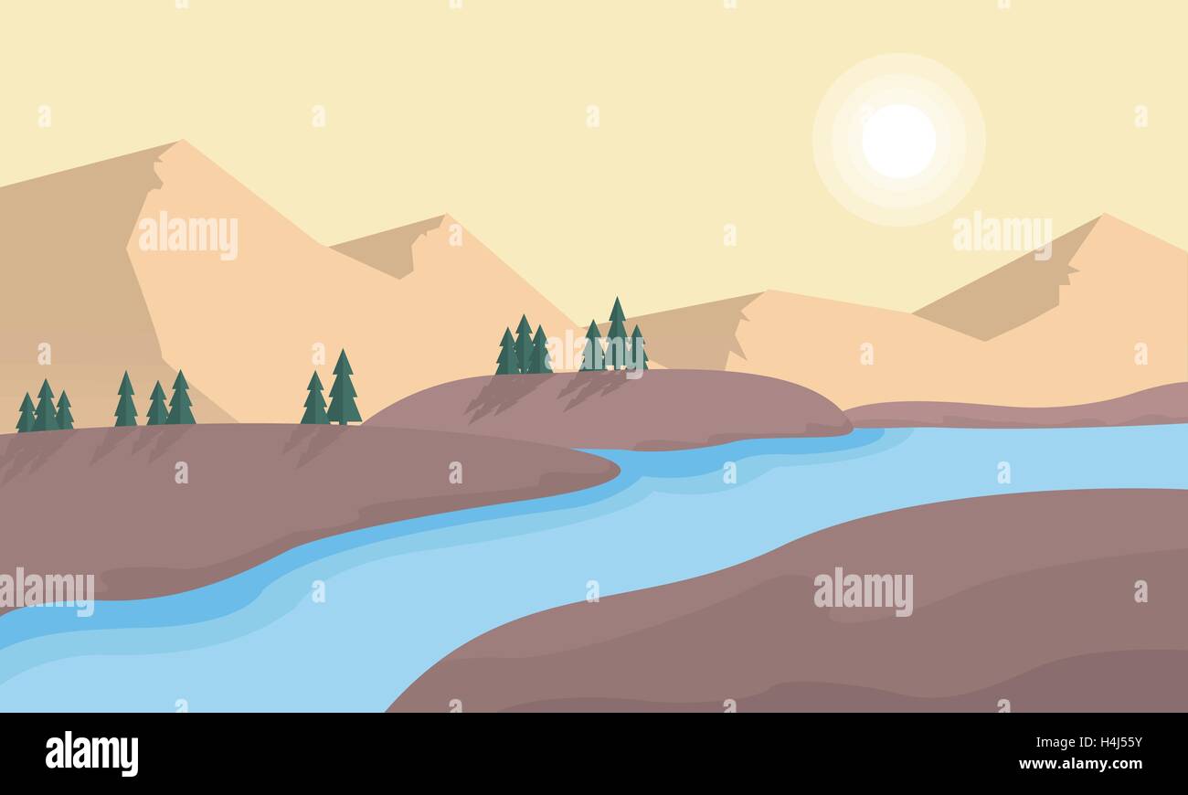 Mountain and river landscape vector Stock Vector Image & Art - Alamy