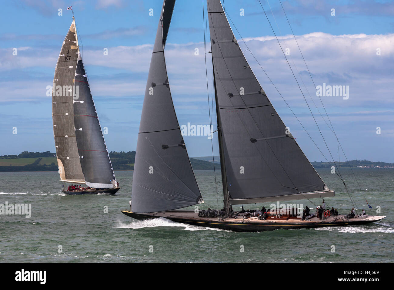 J-Class yachts "Velsheda" (JK7) and "Rainbow" (H2) manoeuvring before ...