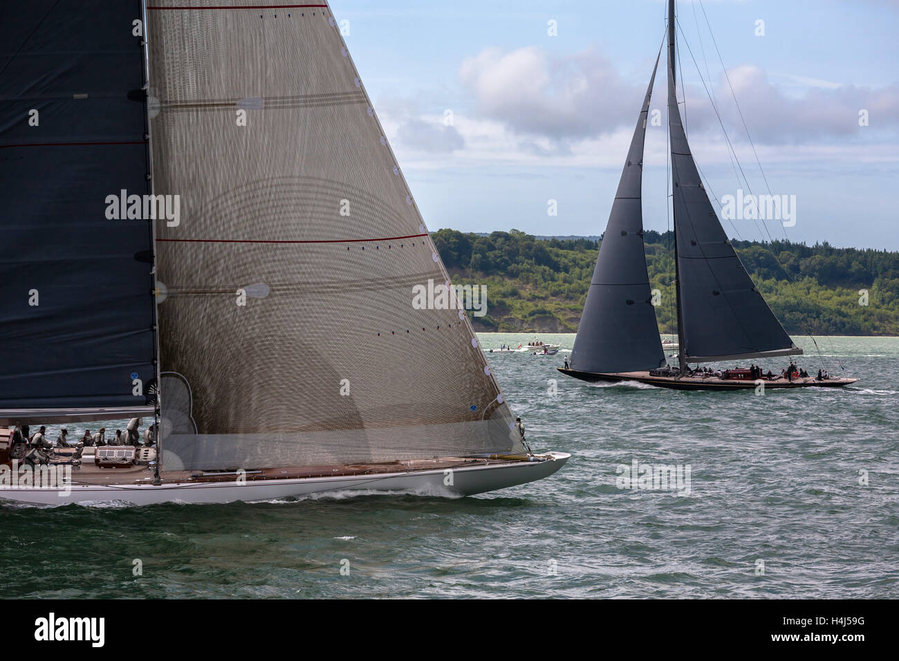 J-Class yachts "Ranger" (J5) in the foreground, and "Rainbow" (H2 ...