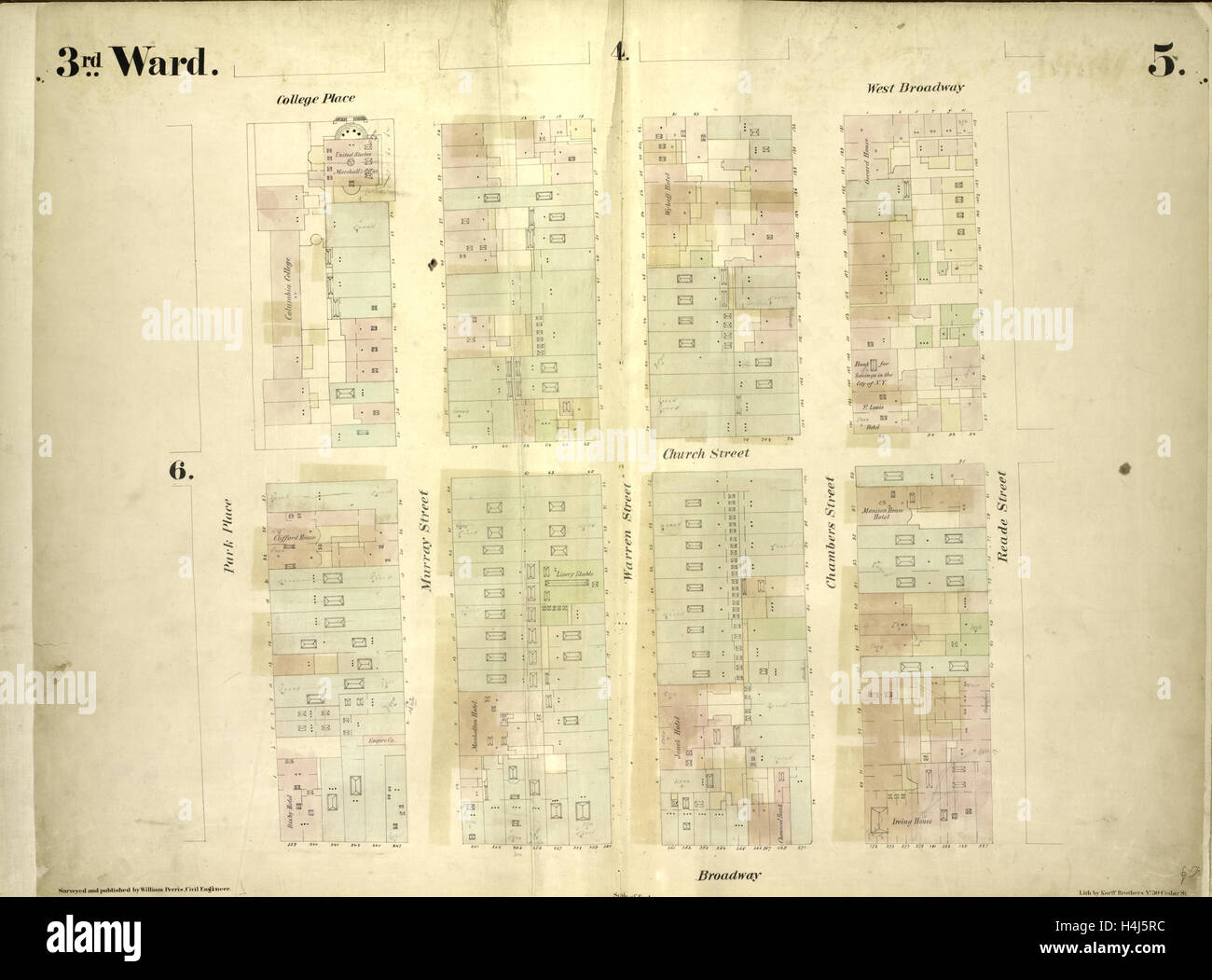 3rd Ward. Plate 5: Map bounded by College Place, West Broadway, Reade ...