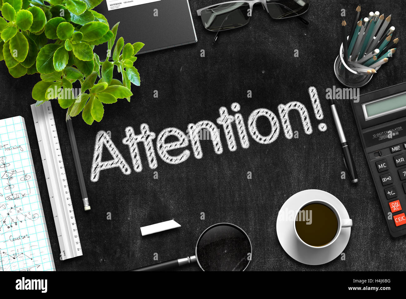 Attention Handwritten on Black Chalkboard. 3D Rendering Stock Photo - Alamy