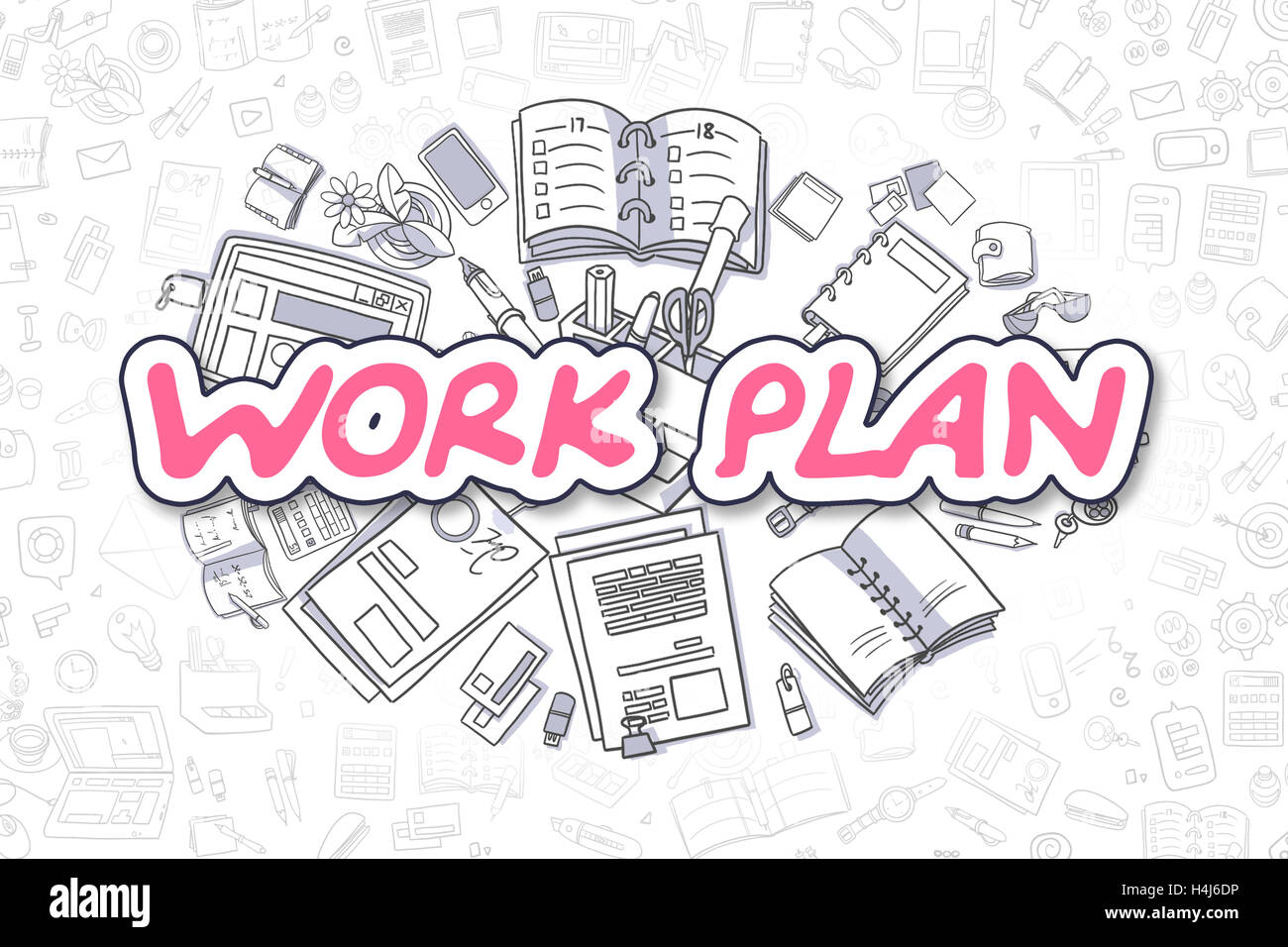 Work Plan - Cartoon Magenta Word. Business Concept Stock Photo - Alamy