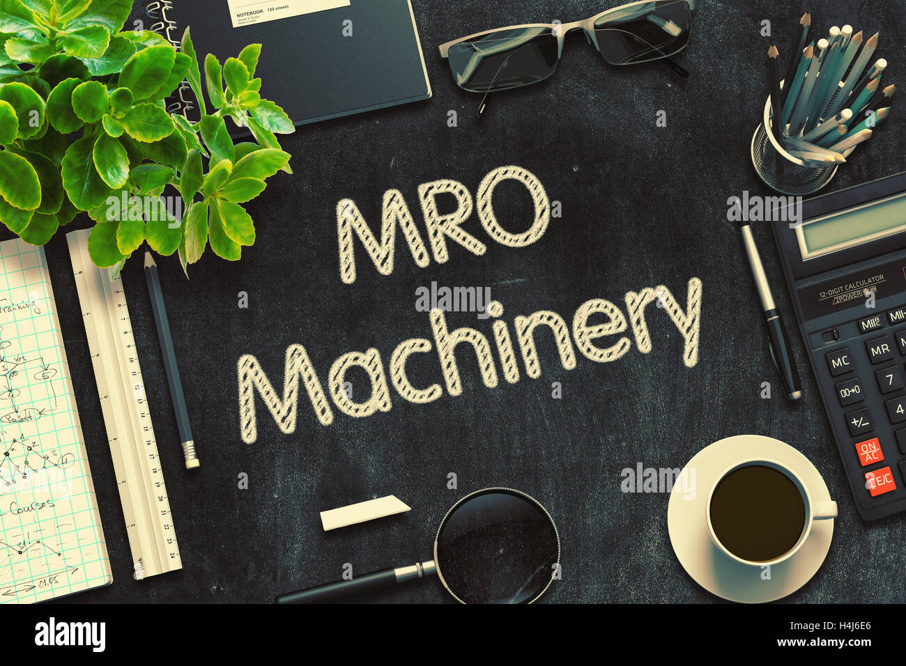 MRO Machinery Concept on Black Chalkboard. 3D Rendering Stock Photo - Alamy