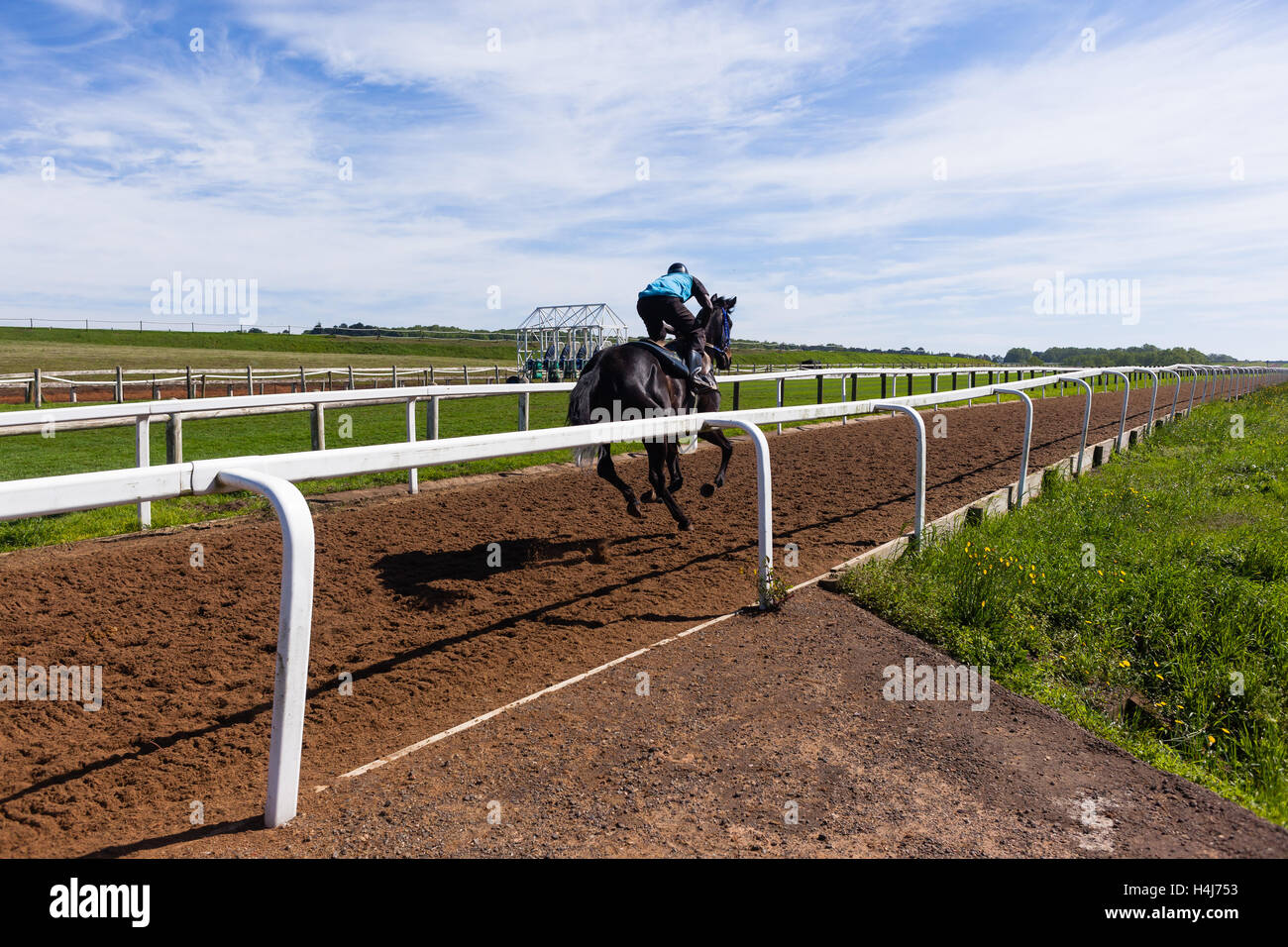 Race horse jockey rider running action photo at training track Stock ...